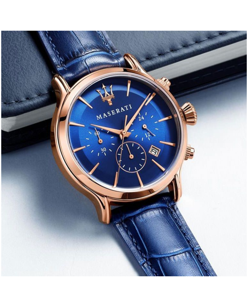 Montre aiguilles cuir Epoca Maserati bleu 42mm